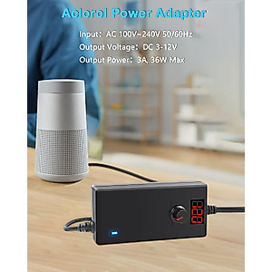 Aclorol Universal Power Adapter 36W 12V 9V 7.5V 6V 5V 4.5V 3V Adjustable Variable Power Supply AC/DC Adapter Converter Switching 100V-240V AC to DC 3V-12V with Polarity Converter & 14 Tips