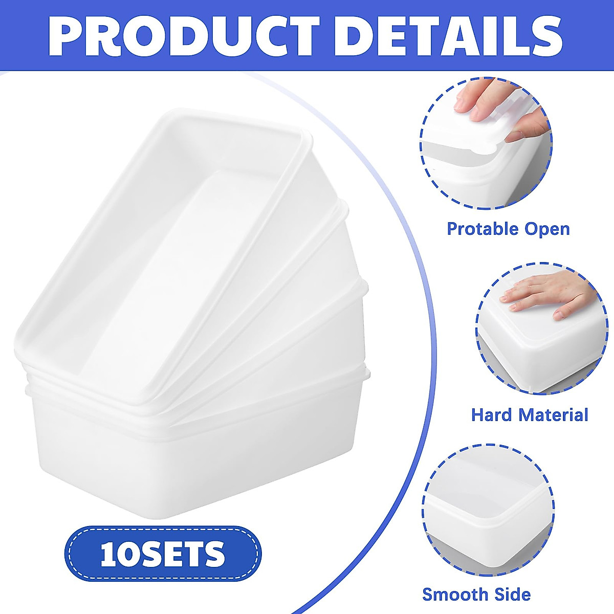 Suzile 10 Pcs Plastic Tub with Lids 14.17 x 9.45 x 4.33 Inch Commercial Tote Box Deep Restaurant Containers with Lids Fish Food Service Bus Tubs for Meat Storage Washing Dishes Art Supplies Toy(White)