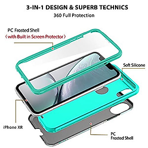 Hekodonk for iPhone XR Case Built in Screen Protector Heavy Duty High Impact Hard PC TPU Bumper Full Body Protective Shockproof Anti-Scratch Cover for Apple iPhone XR 6.1 Inch 2018-Marble Mint