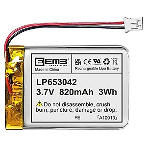 EEMB Lithium Polymer Battery 3.7V 820mAh 653042 Lipo Rechargeable Battery Pack with Wire JST Connector for Speaker and Wireless Device- Confirm Device & Connector Polarity Before Purchase