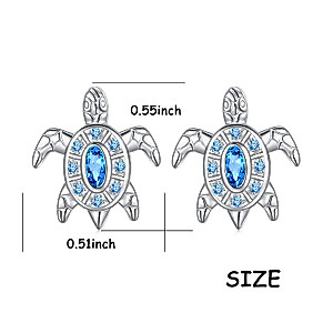 925 Sterling Silver Sea Turtle Stud Earrings Cute Animals Stud Earrings with Cubic Zirconia for Women on Birthday, Christmas, Thanksgiving, Anniversary