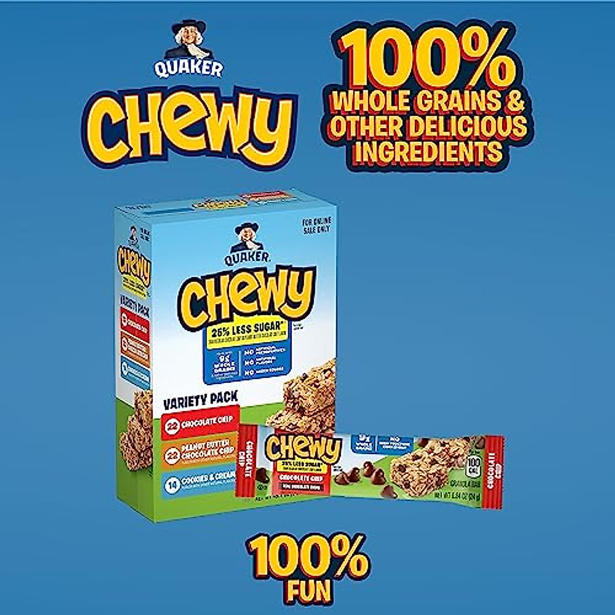 Quaker Chewy Lower Sugar Granola Bars, 3 Flavor Variety Pack, 58 Count (Pack of 1)