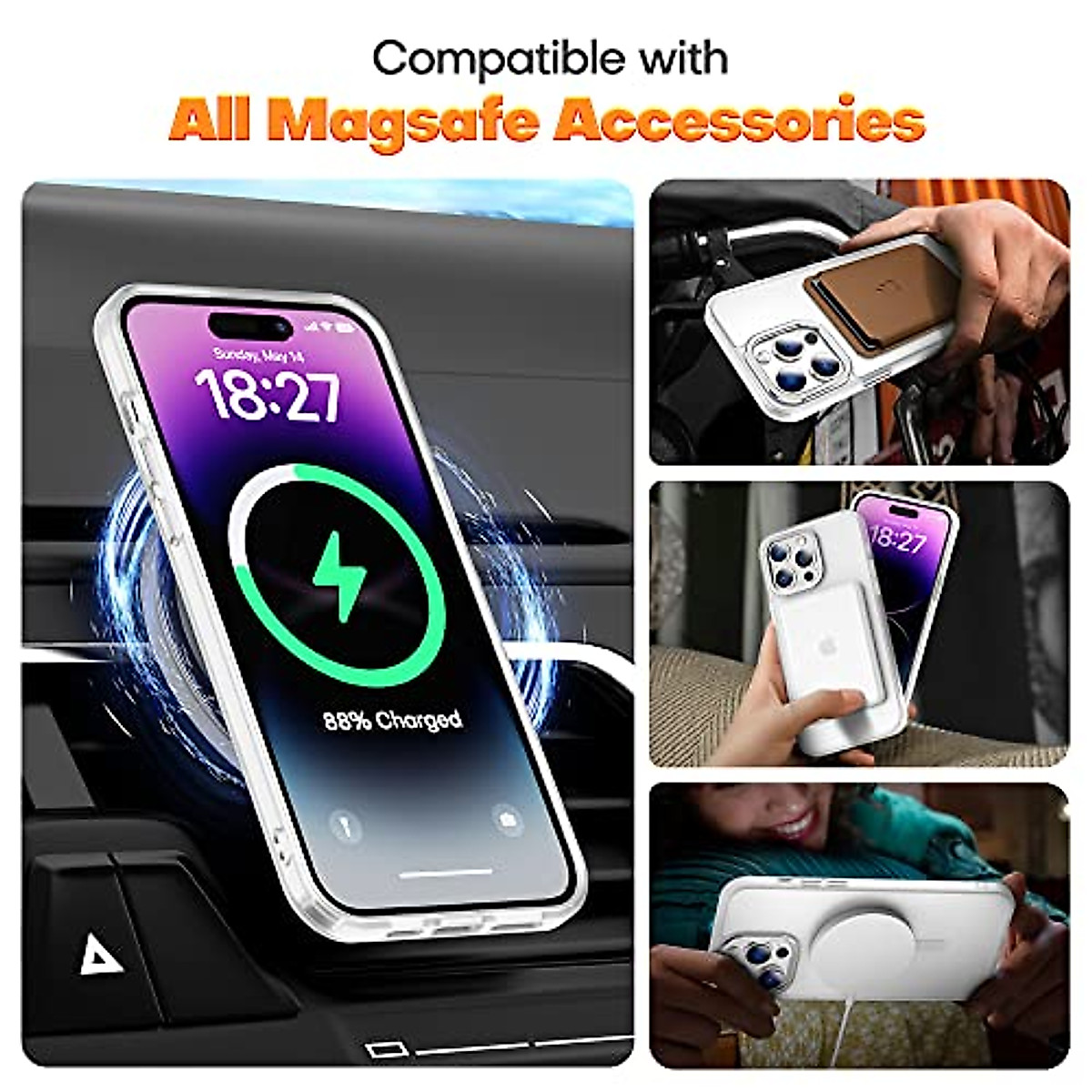 KISEN for iPhone 14 Pro Max Case Magnetic Compatible with MagSafe Slim Translucent Matte Phone Case Cover 6.7 inch, Frosted White