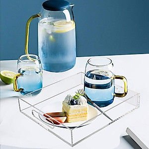 Tasybox Acrylic Serving Tray, Clear Decorative Serving Trays with Handles for Kitchen Dining Room Table Ottoman Vanity Countertop 12" x 12"