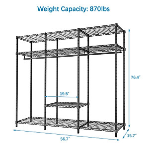 VIPEK V30 Garment Rack, Heavy Duty Clothes Rack with 7 Adjustable Shelves & 2 Hang Rods, Portable Closet System, Metal Closet Rack, Freestanding Wardrobe Closet for Hanging Clothes, Max Load 870lbs