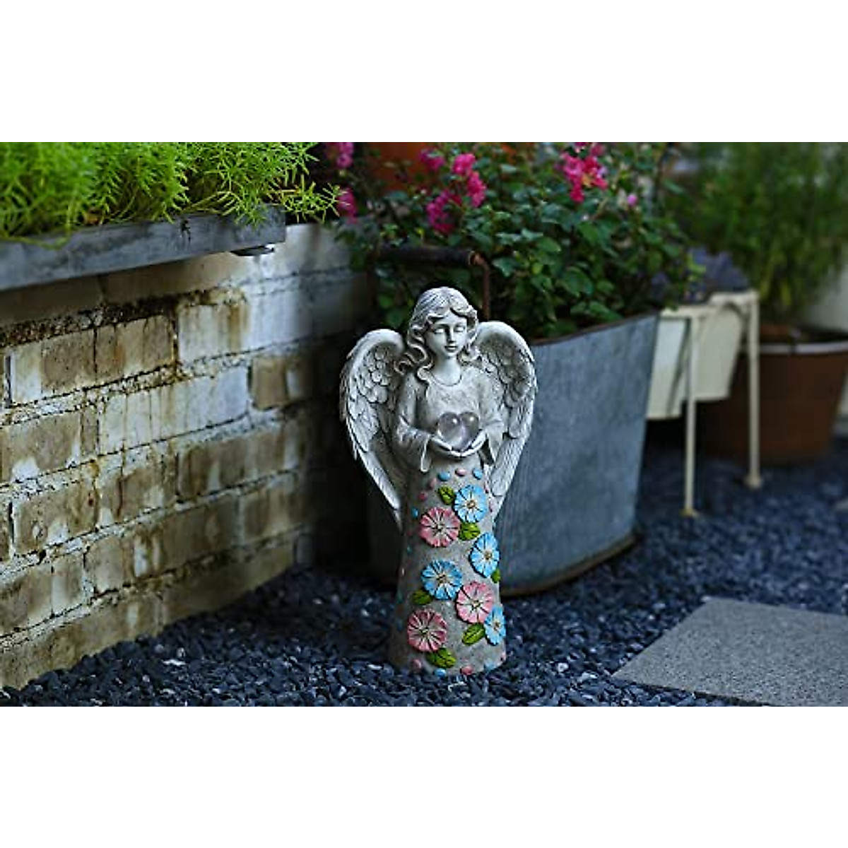 TOMBABY Solar Angel Figurine Garden Outdoor Statue, Polyresin Angel Art for Patio Lawn Yard Porch Gift Holiday Decoration