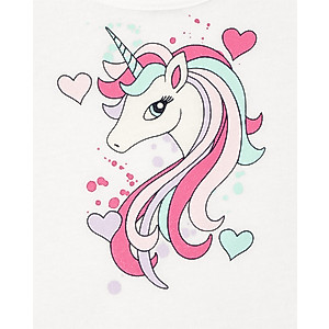 The Children's Place Baby 3 Pack and Toddler Girls Short Sleeve Fashion Top, Unicorn/Rose Mist/Paint Splatter 3-Pack, 3T