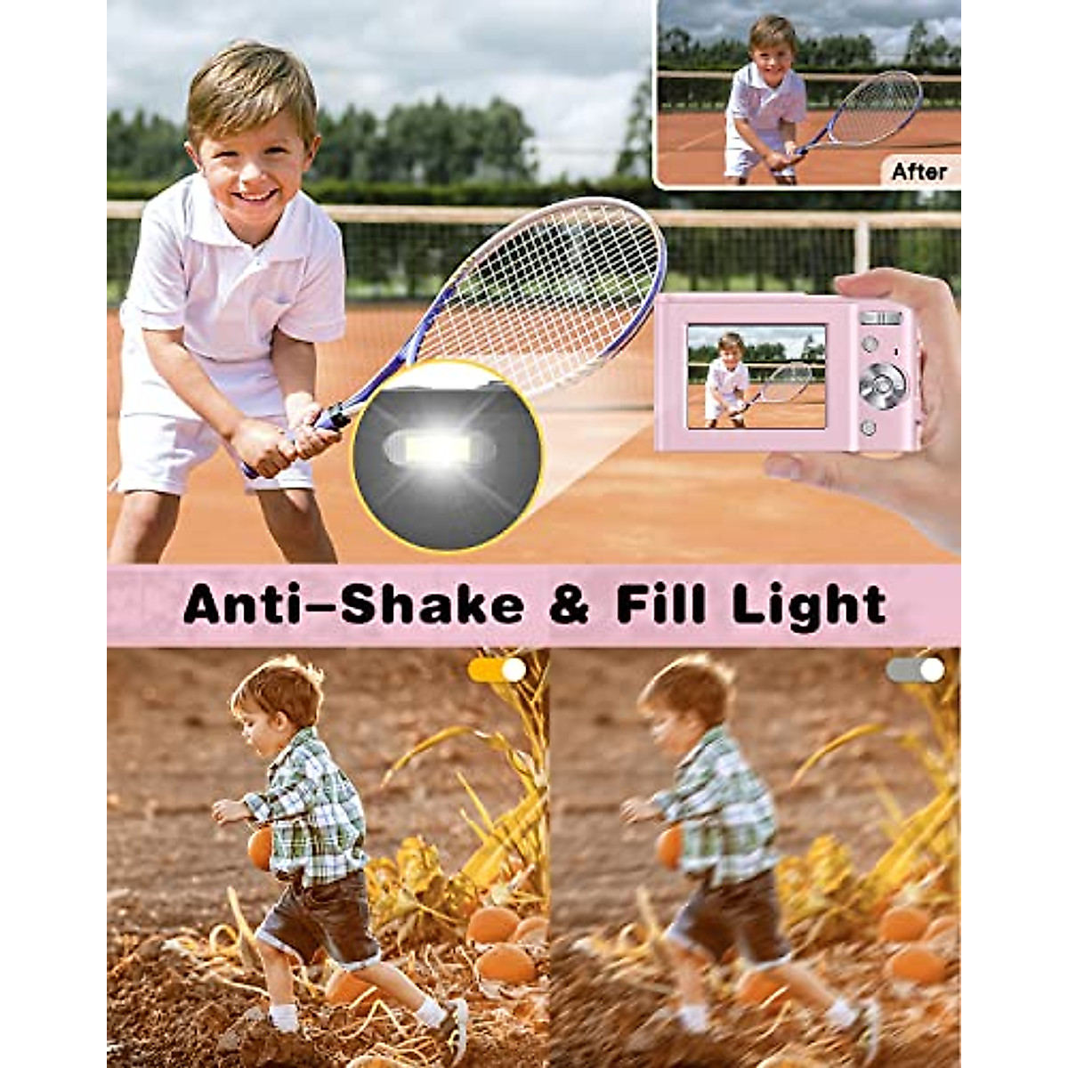 Digital Camera, Lecran Kids Camera FHD 1080P 36.0 Mega Pixels Vlogging Camera with 16X Digital Zoom, LCD Screen, Compact Portable Mini Cameras for Kids, Teens, Students (Pink)