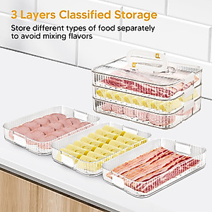 Piklodo Deli Meat Container for Fridge, 2Pcs Meat and Cheese Container for Fridge, 3 Layer Stackable Bacon Keeper for Refrigerator Organizers and Storage Deli Containers with Lids Cold Cut Container