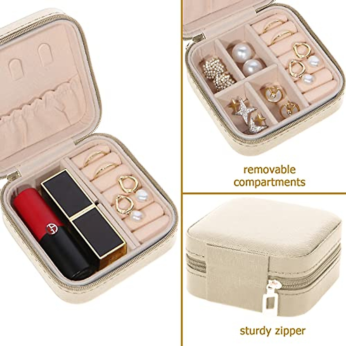 Shmiay.ML Jewelry Case, Small Travel Jewelry Organizer, Portable Jewelry Box Travel Mini Storage Portable Display Storage Box For Rings Earrings Necklaces Gifts, White