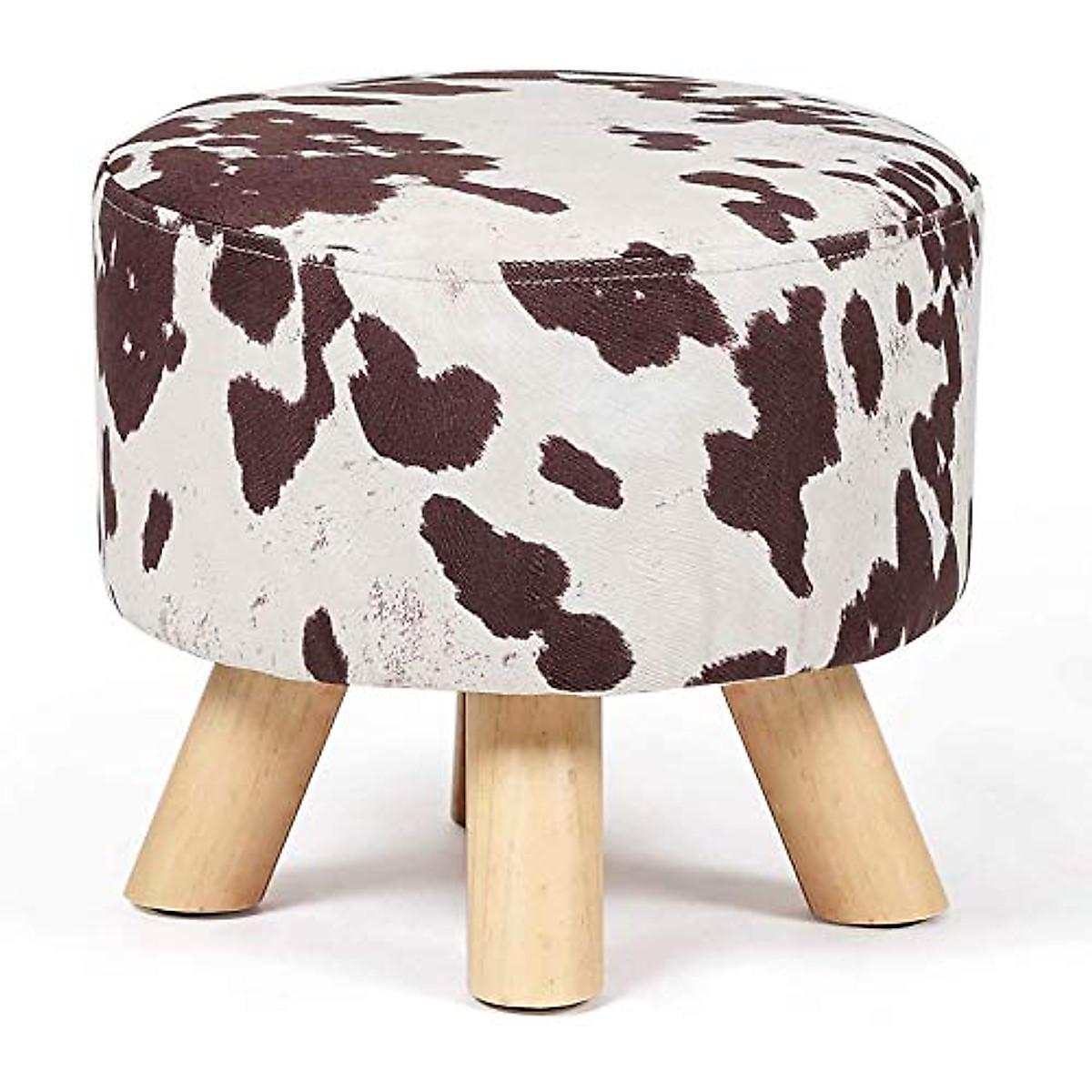 Homebeez Round Ottoman Stool Velvet Foot Rest, Small Footstool with Non-Skid Legs (Brown Cow)