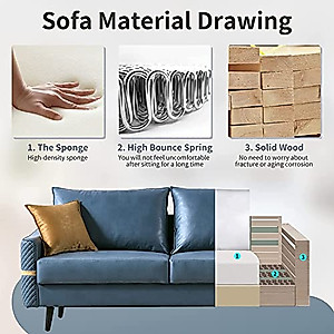 gefayluo Faux Leather Sofa Couch, Mid-Century 72 Inch 2 Seater Leather Couch Loveseat Large Classic Living Room Sofa, Deep Seated Leather Sofa with Solid Wood Legs for Bedroom Office Apartment (Blue)