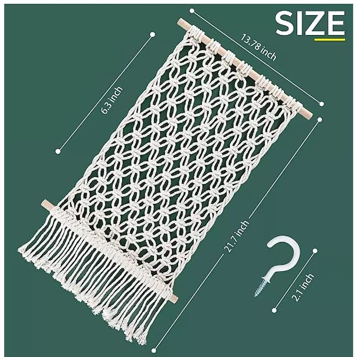 Zarami Fruit Hammock for Kitchen Under Cabinet-Macramé Fruit Hammock Basket for Bananas with 4 Hooks for Kitchen, Hanging Banana Hammock Fruit Holder, Produce Hammock, RV Fruit hammock