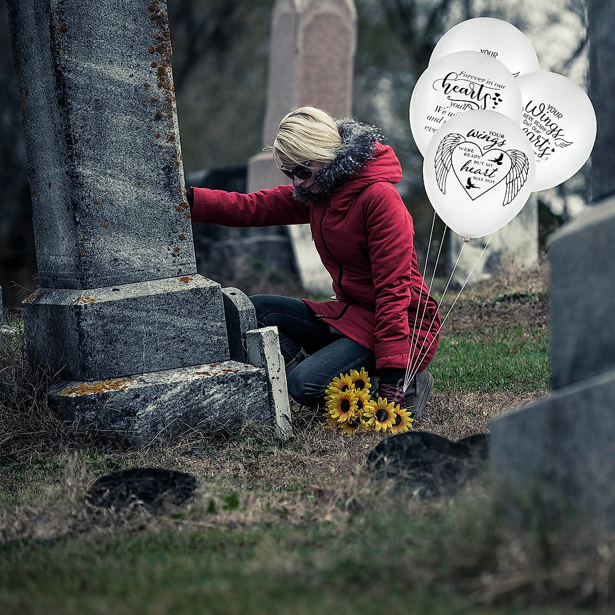 Chenkaiyang 60 Pcs Memorial Balloons White Funeral Balloons White Latex Balloons 12 in with 3 Roll White Balloon Ribbon for Funeral Decoration(Wing)