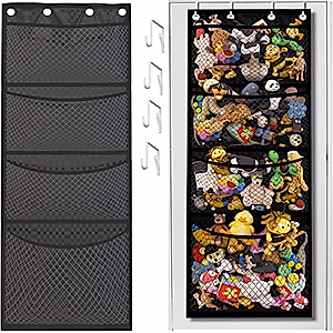 Askfairy Plush Organizer Hanging Bag, Over the Door Organizer Bag for Stuffies for Stuffies, Bathroom, Baby Room With 4 Large Pockets Black