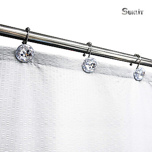 Sunlit Luxury Design Round Clear Diamond Crystal Gem Bling with Glide Balls Shower Curtain Hooks, Rust Proof Metal Rhinestones Glam Shower Curtain Rings-12 Pack