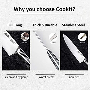 Kitchen Knife Set, Cookit 15 Piece Knife Sets with Block Chef Knife Stainless Steel Hollow Handle Cutlery with Manual Sharpener