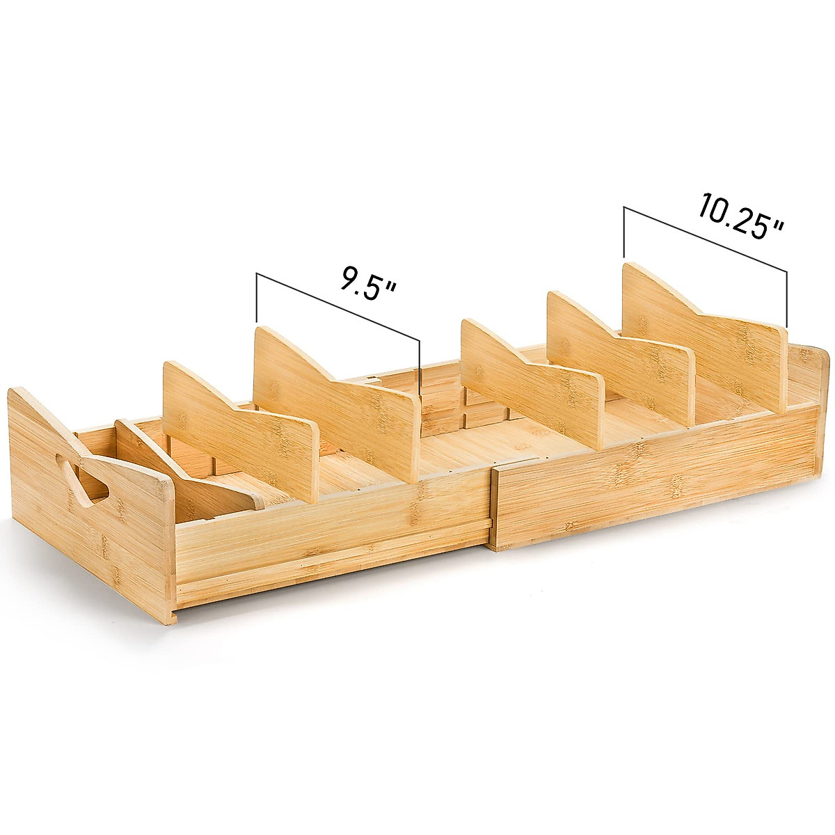 Kingrol Expandable Food Storage Container Lid Organizer, Large Capacity Bamboo Lid Organizer with 6 Adjustable Dividers for Kitchen Cabinet Organizers and Storage, 14.1-25.8 Inches