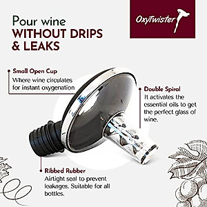 OxyTwister Wine Aerator Pourer Spout Professional Quality 2-in-1 Attaches to Any Wine Bottle for Improved Flavor, No-Drip Enhanced Bouquet Better Red Wine Aerator Christmas Men for Beverage serveware
