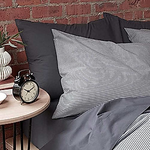 ETDIFFE Grey White Striped Comforter Set Full Size, 3pc Modern Gray Vertical Stripes Pattern Bed Set - Soft & Lightweight Pinstripe Microfiber Down Alternative Comforter (80x90) for Women Men