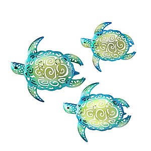 YOUIN Set of 3 Metal Sea Turtle Beach Theme Decor Wall Art Decorations for Indoor Outdoor Bathroom Garden
