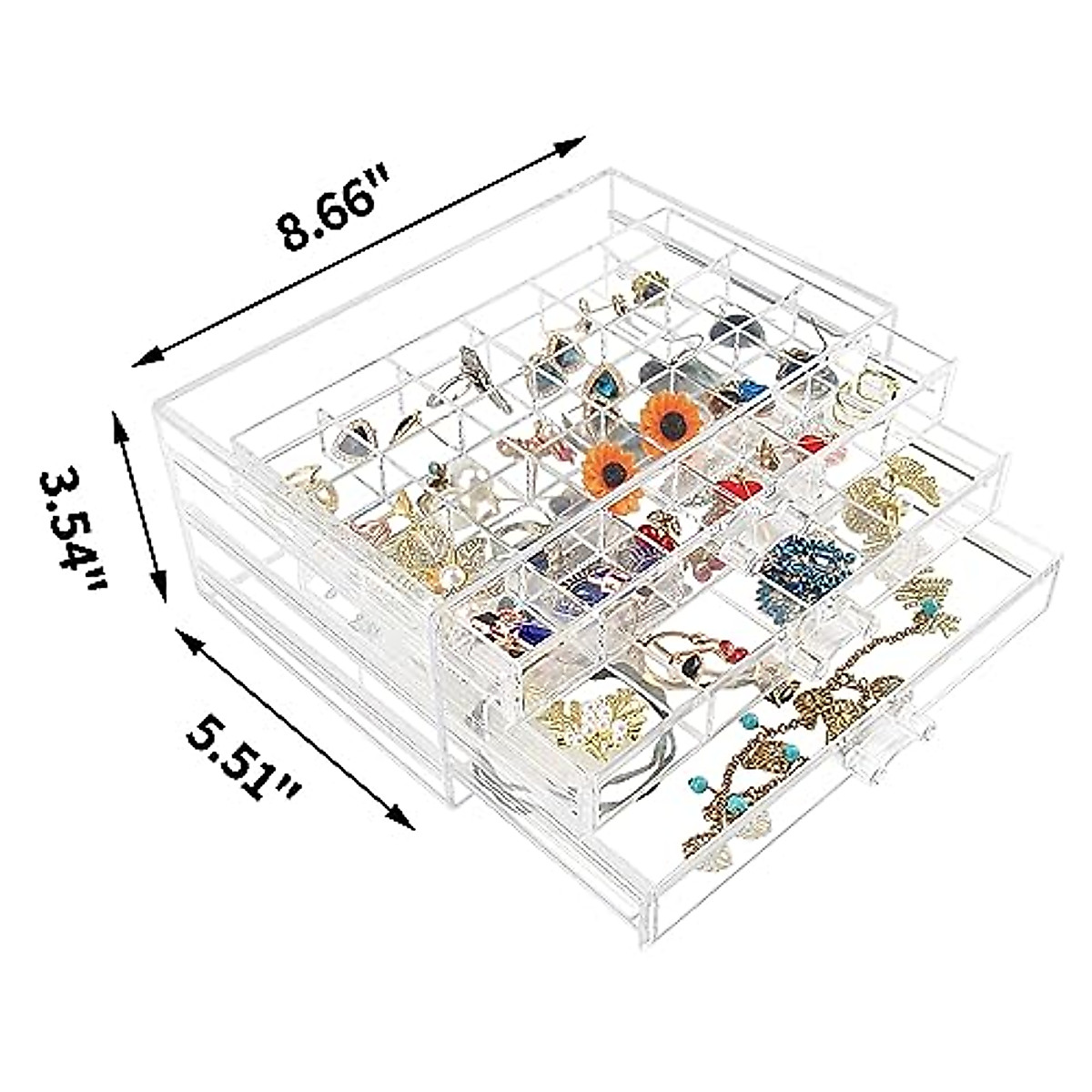 Ptaedex Jewelry Organizer Box, Acrylic Jewelry Holder Clear Jewelry Storage with 3 Drawers for Women Girls Men