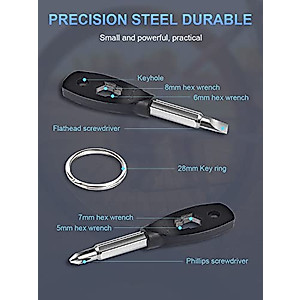 Keychain Screwdriver Tool 2 Pack, Poswlto 6-in-1 Screwdriver Set, Flathead and Phillips Bit, Hex Socket Wrench, Stocking Stuffers for Mens, Adults, Father, Husband, Employee, Christmas Gifts