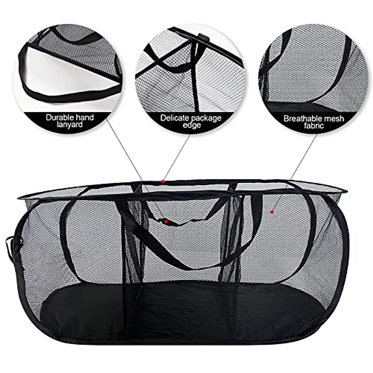 Vcgalu Mesh Pop Up 3 Compartment Laundry Sorter Hamper，Collapsible Laundry Basket with Durable Handles Solid Bottom High Carbon Steel Frame-Black