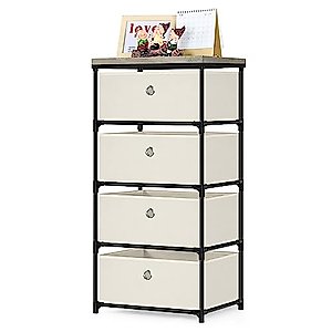MOOACE 4 Drawer Dresser,Fabric Storage Tower,Clothes Organizer for Bedroom, Nursery, Entryway, Closets,Sturdy Black Steel Frame, Fabric Top,Milky Grey