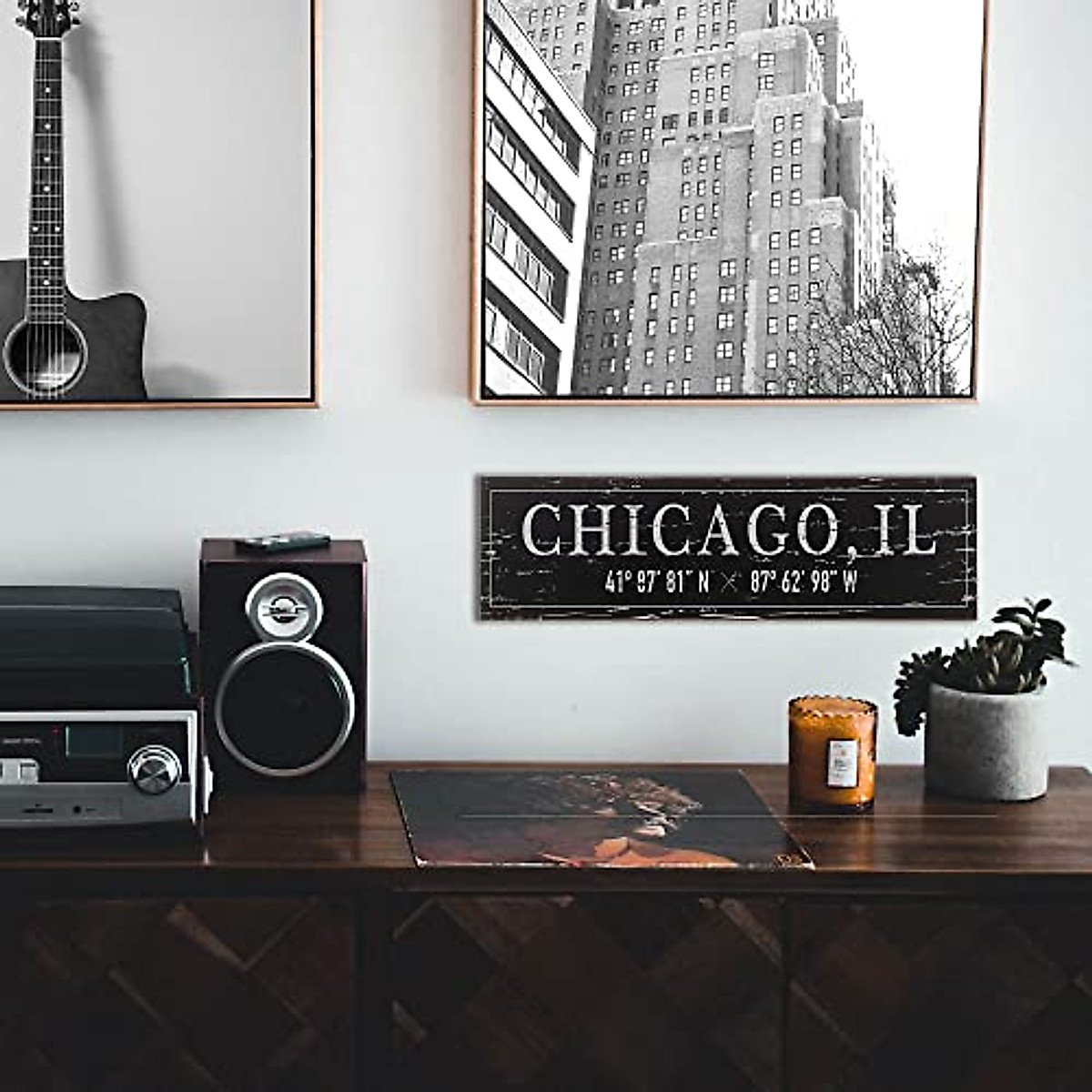 Barnyard Designs Chicago, IL City Sign Rustic Distressed Decorative Wood Wall Decor 17” x 5”