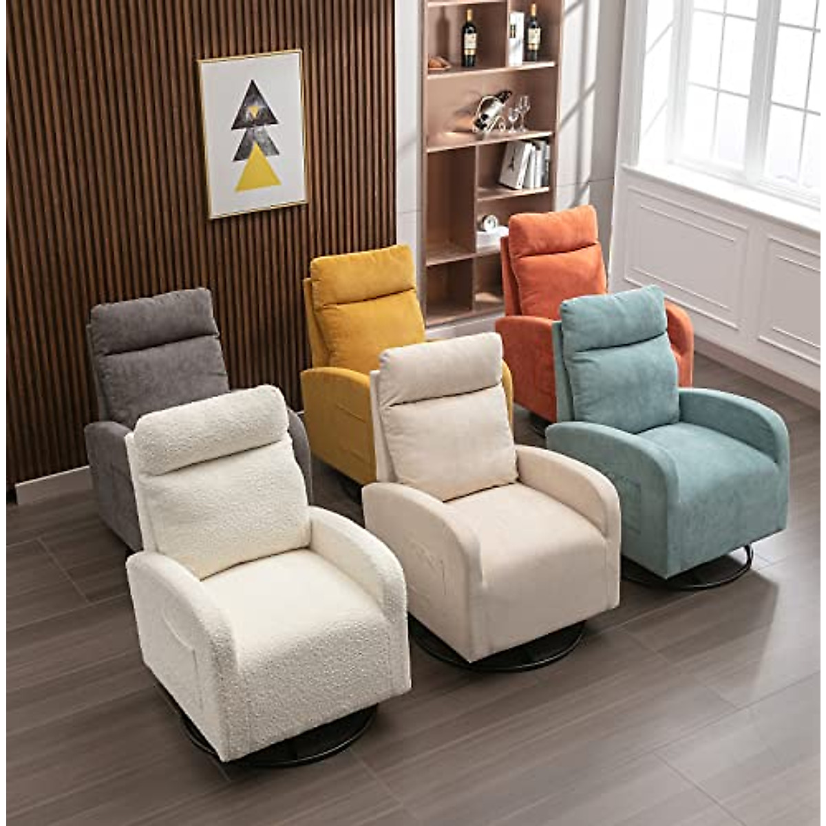Kurhwyss Swivel Glider Chair for Nursery, Modern Rocker Chair with High Back and Storage Pocket, Upholstered Accent Rocking Chair with Solid Metal Base for Living Room, Bedroom (Cream White Teddy)
