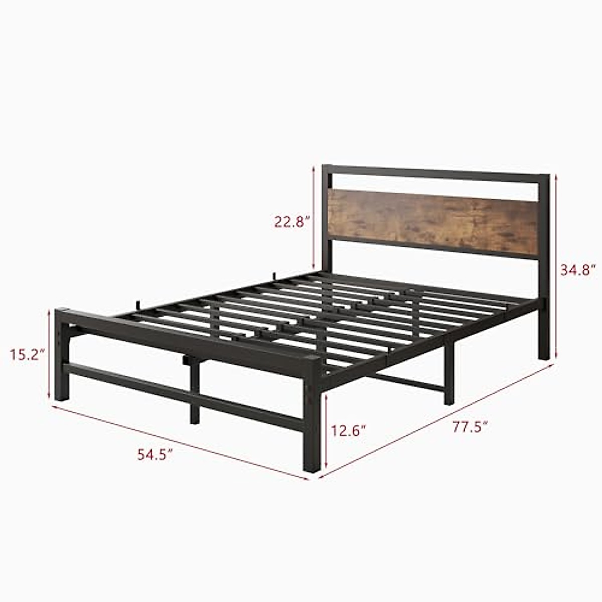 FOUBAM Full Bed Frame with Wood Headboard,Heavy Duty Platform Bed Frames with Storage No Box Spring Needed,Reinforced Steel Square Pipe Mattress Foundation Noise Free,Black and Rustic Brown