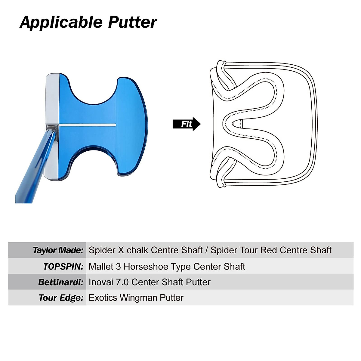 Big Teeth Center Shaft Putter Cover Square Mallet Headcover Golf Club Protector for High MOI Big Size Equipment Model Tour Taylormade Rossa Monza Spider Cleveland Huntington Beach #6