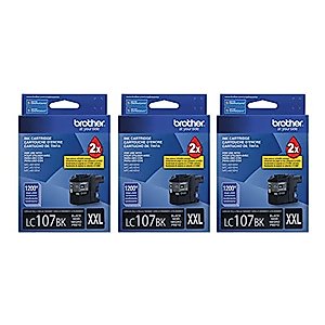 Brother Genuine Super High Yield Black Ink Cartridge 3-Pack, LC107BK, Replacement Black Ink, Page Yield Up to 1,200 Pages Each, LC107