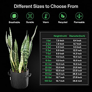 VIVOSUN 10-Pack 5 Gallon Grow Bags, Reinforced Planter Fabric Pots for Gardening Black