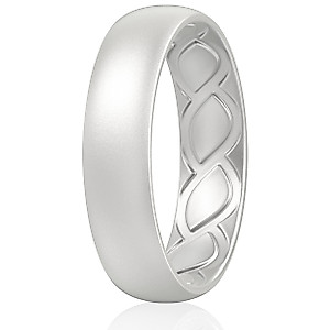 Saco Band Silicone Ring for Women - 6mm Width 1.8mm Thick (Pearl Silver A - Size 6.5-7 (17.35mm))