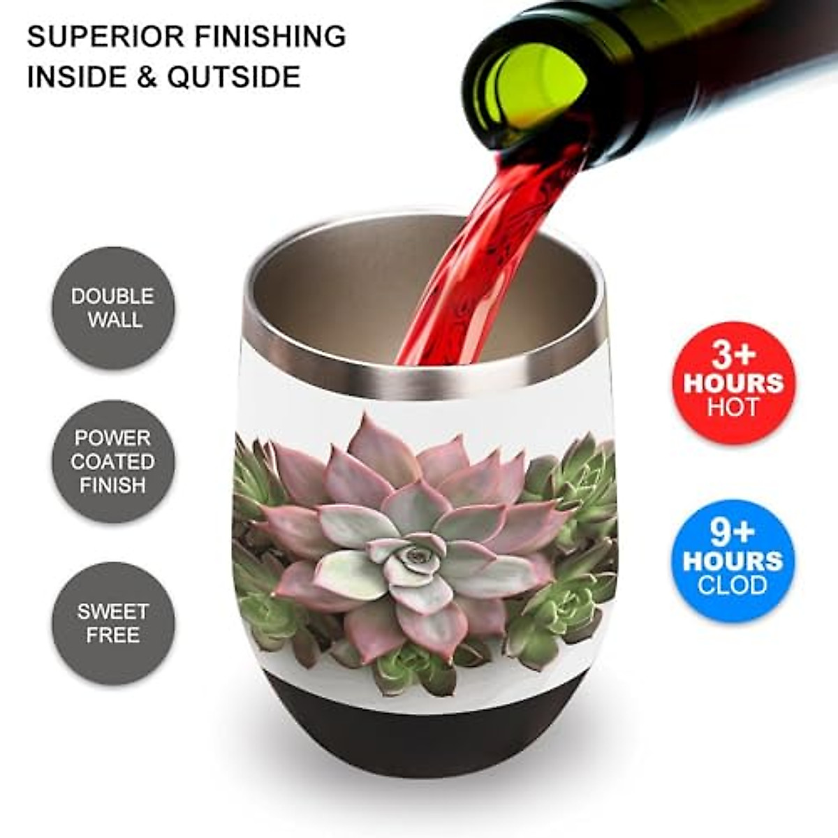 WYUSPGK 304 Stainless Steel Insulated Cup, Succulent Botanical Print Smooth Rim, Durable & Reusable - Perfect for Office, Home, And Travel