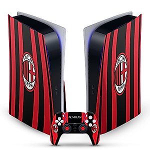 Head Case Designs Officially Licensed AC Milan Home 2021/22 Crest Kit Vinyl Faceplate Sticker Gaming Skin Decal Cover Compatible With Sony PlayStation 5 PS5 Disc Edition Console & DualSense Controller