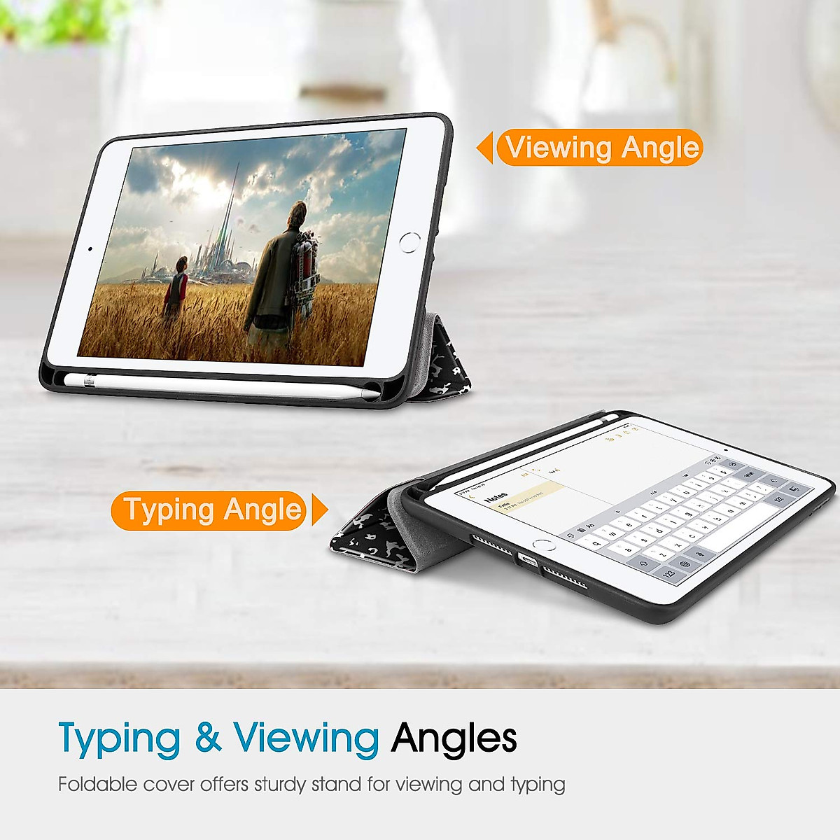 Fintie Case with Pencil Holder for iPad Mini 5 2019 - [SlimShell] Lightweight Soft TPU Back Protective Smart Stand Cover with Auto Wake/Sleep for iPad Mini 5th Generation 7.9", Composition Book Black