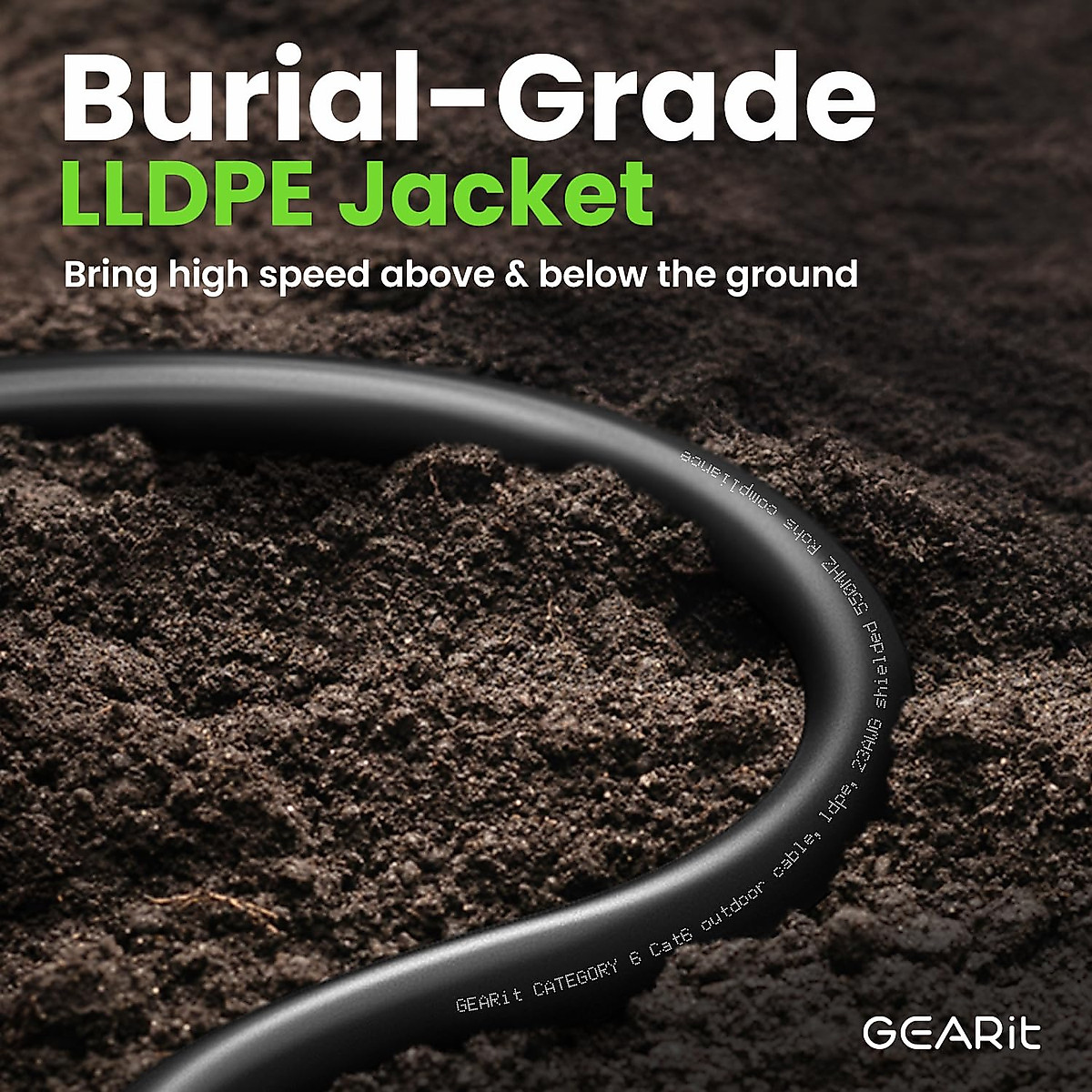 GearIT Cat6 Outdoor Ethernet Cable (200ft) 23AWG Pure Copper, FTP, LLDPE, Waterproof, Direct Burial, In-Ground, UV Resistant, POE, Network, LAN, Internet, Cat 6, Cat6 Cable - 200 Feet