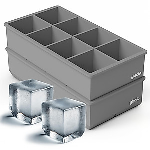 glacio Ice Cube Trays Silicone - Large Ice Tray Molds for making 8 Giant Ice Cubes for Whiskey - 2 Pack