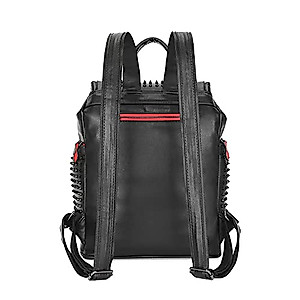 Chikencall Rivet Punk Backpack Flap Drawstring Rucksack Gothic Studded Shoulder Purse Black Daypack