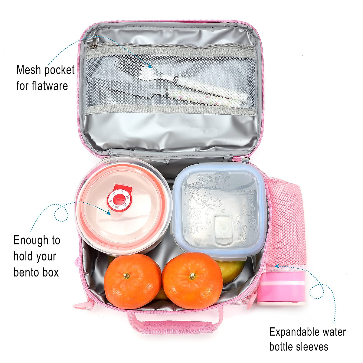 AO ALI VICTORY Reusable Lunch Box, Insulated Lunch Bags for Womens Kids Girls Small Lunchbag Thermal Cooler Bag Leakproof Lunch Tote Handbag for Work School Travel Beach Camping (B-PINK)