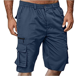 Mens Athletic Shorts 10 Inch Inseam Cargo Shorts for Men Stretch Waist Premium Twill Multi Pockets Casual Tooling Shorts Fashion Solid Utility Shorts White Linen Shorts Set Men Big and Tall Navy 3X