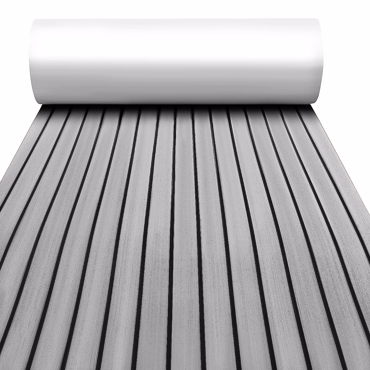 Boat Flooring EVA Foam Faux Teak Marine Mat Self-Adhesive Decking Sheet Non Slip Carpet for Motorboat RV Yacht Kayak Surfboard Deckinging (35in x 94in Grey with Black Seam Lines)