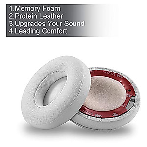 Replacement Ear Pads for Solo 2, Ear Cushions wih Memory Foam Compatible with Beats Solo2/ Solo3 Wireless Headphones(1Pair White)