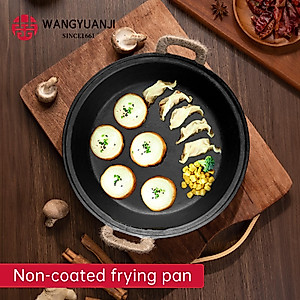 WANGYUANJI Cast Iron Skillet, Heavy-Duty & Large Pan, 14.2-Inch Dual Assist Handles Cast Iron Pan,Oven Safe Cookware - For Indoor/Outdoor, Grill, Stovetop Use(Black)