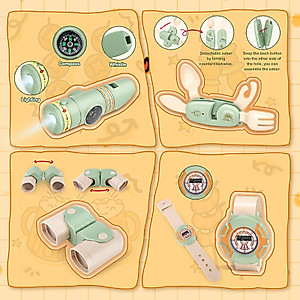 deAO Kids Camping Toys Set with Play Tent,23 PCS Outdoor Pretend Camping Toys with Light & Spray for Kids Boys Girls Age 3 4 5 6, Include Kids Camping Tent,Pot and Dish