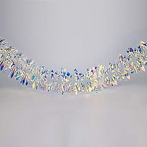 Iridescent Hanging Decorations Garland, 6ft Long Roll Shiny Foil Metallic Banner for Christmas, Bridal Shower, Wedding, Birthday, Frozen Theme Party, Fairy Princess Rainbow Show Decoration
