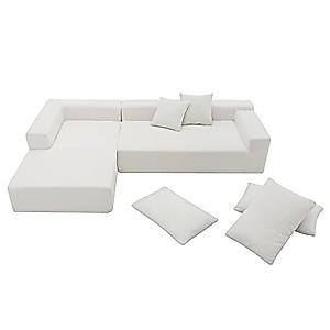 kevinplus 109" Modular Sectional Sofa Couch with Chaise Lounge for Living Room, Modern Contemporary Upholstered L-Shape Sleeper Sofa Couch, Free Combination & Chenille Fabric, White